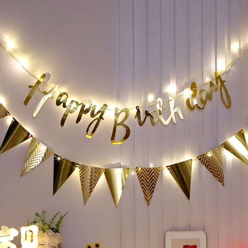 Happy Birthday Banner Party Flag Banner Decoration LED Light String ...