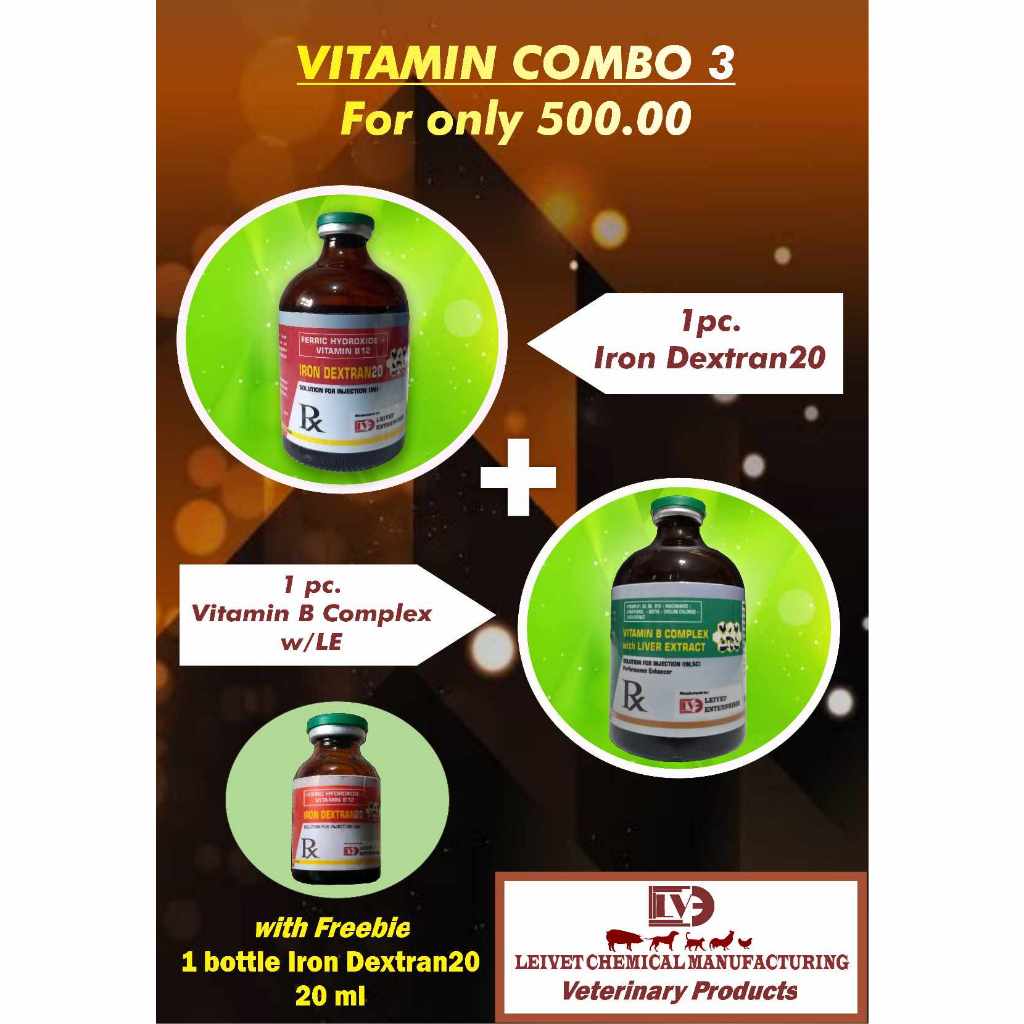 Leivet Vitamin Combo 3 (Iron dextran 20 + Vitamin B complex with liver ...