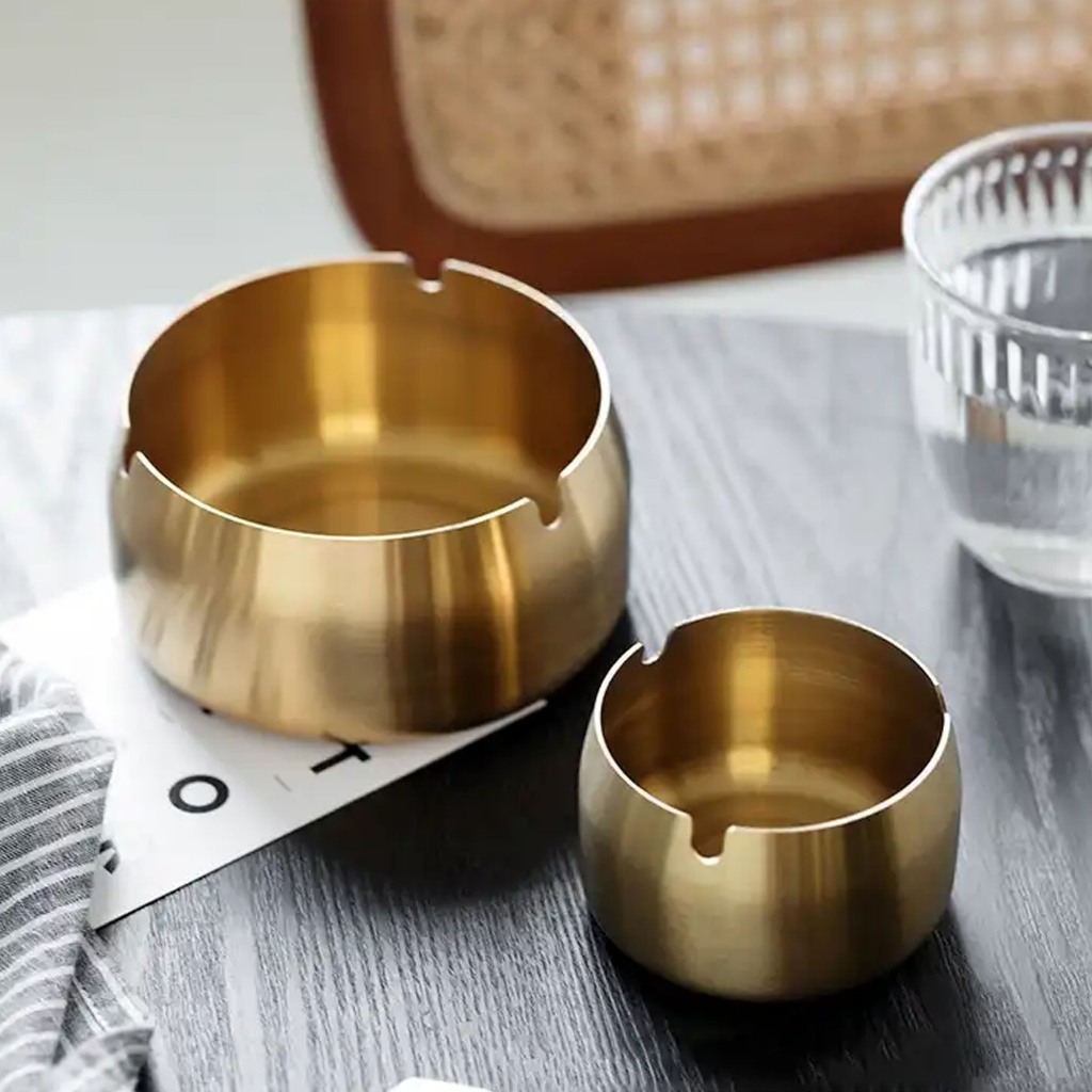 Kim Stainless Steel Gold Plated Ashtray Desktop Windproof Ash Holder ...