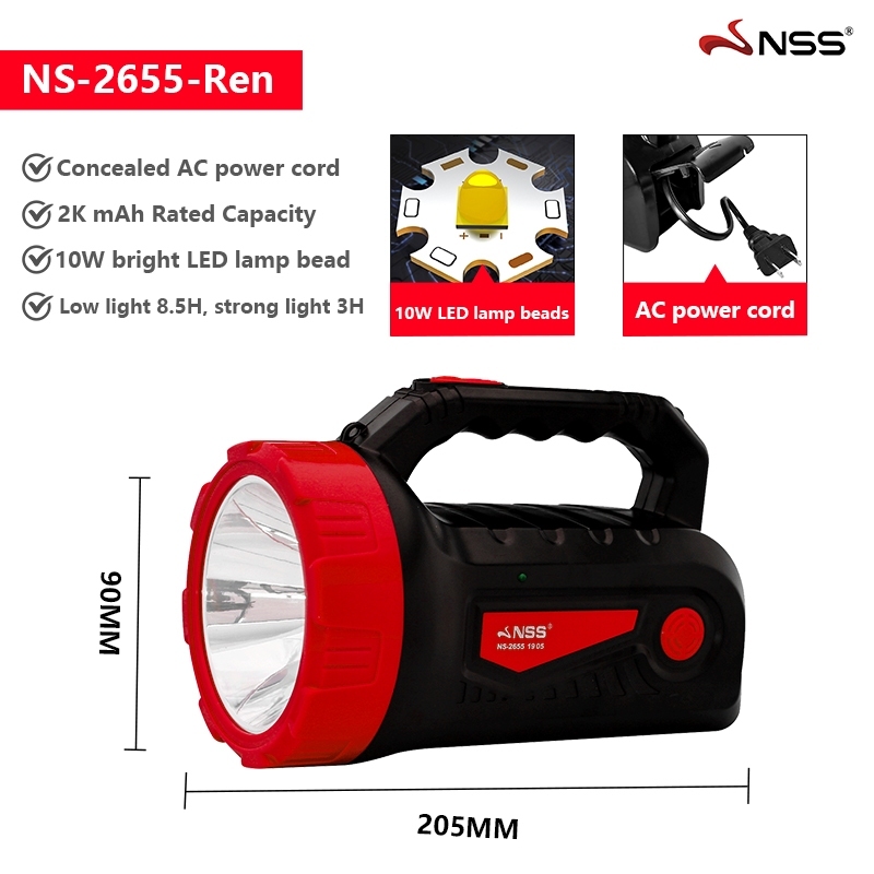 NSS LED Searchlight Flashlight Rechargeable Super Bright 1000mAh LED ...