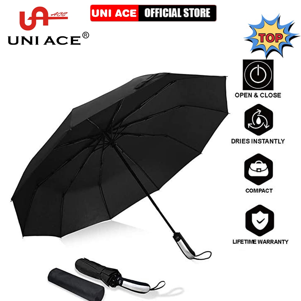10 Ribs Big Black Coating Automatic Windproof W/UV Umbrellas Fashion ...