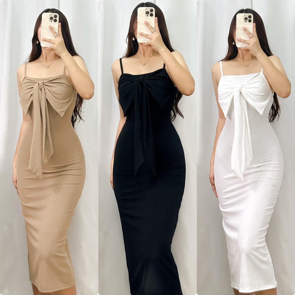 RIBBON BODYCON DRESS CASUAL DRESS CJ FASHION | Shopee Philippines
