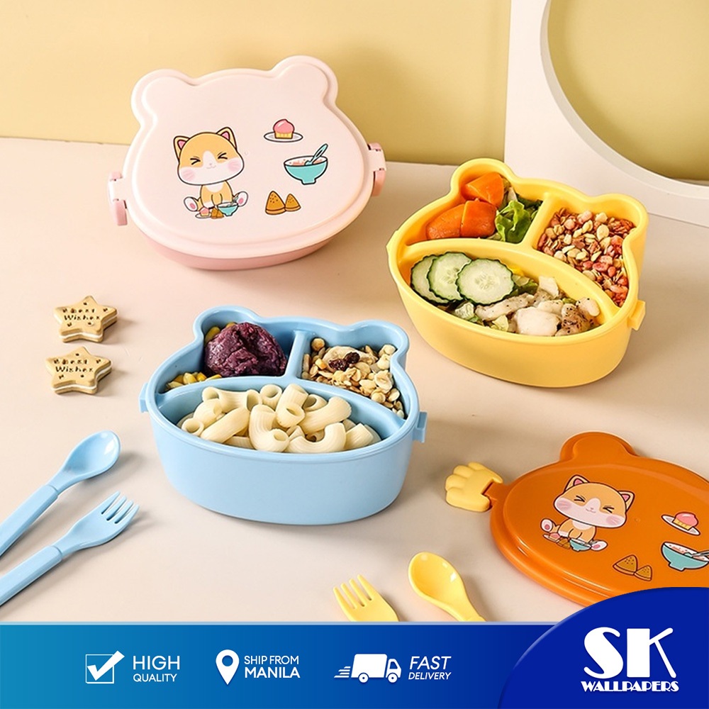 SK Cute Cat Shaped Kids Lunch Box Portable Food Container with Fork and ...