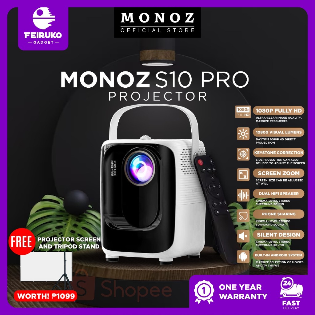 (Monoz) PROJECTOR S10 PRO 5G Portable Smart 4K UHD LED Built-in OS ...