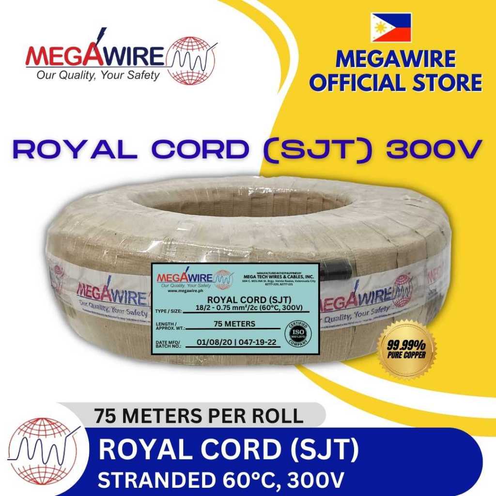 ROYAL CORD (SJT) 60°C, 300V (75 Meter) ROLL - BLACK (FOR SINGLE-PHASE ...