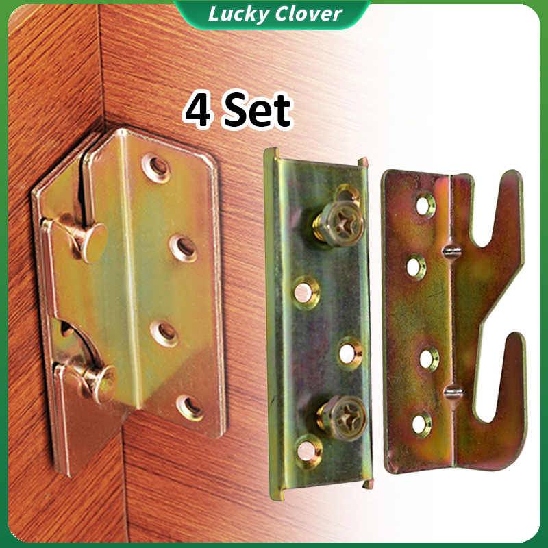 4 Set Bed Brackets Thickened Bed Rail Brackets Bed Frame Connectors Bed ...