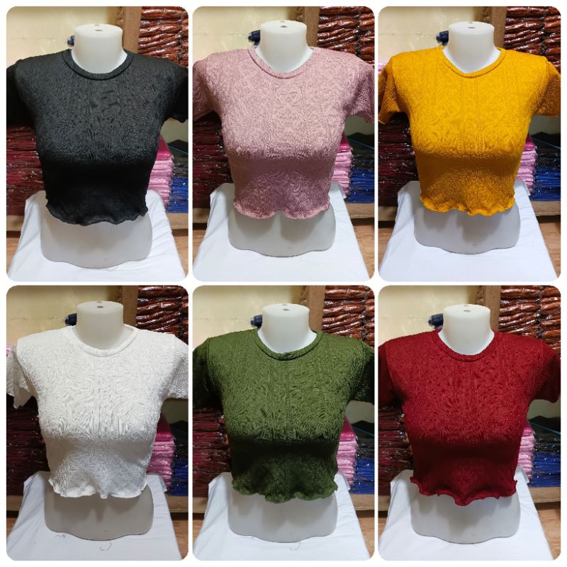 basic croptop lettuce embossed plain | Shopee Philippines