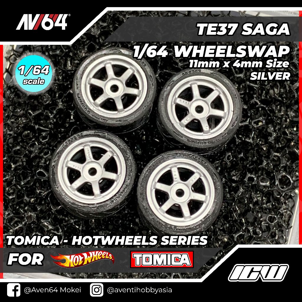 1/64 WHEELSWAP - TE37 SAGA SILVER - TOMICA HOTWHEELS SERIES ( 11MM x 4 ...