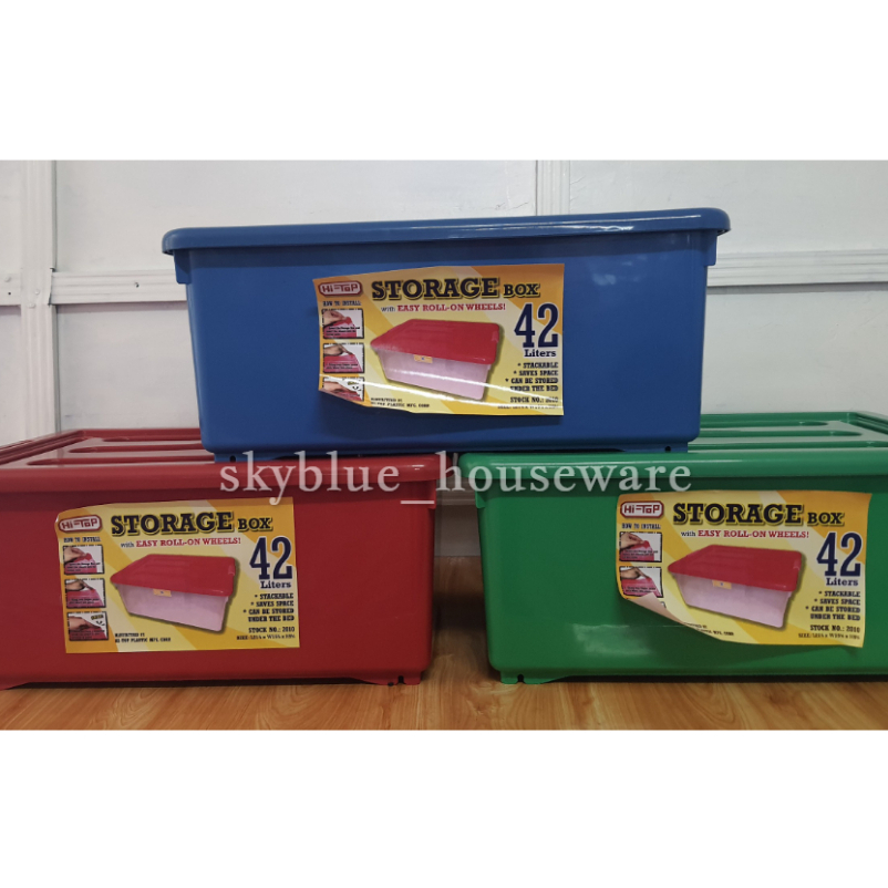 42LITERS HI-TOP STORAGE BOX W/ EASY ROLL-ON WHEELS #2010 (GREEN) (RED ...
