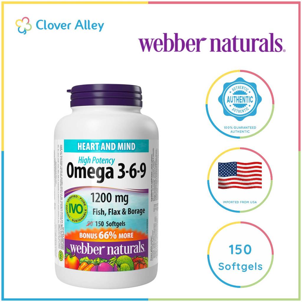 Webber High Potency Omega 3-6-9 1200mg 150 softgels (03/2027 Expiry ...