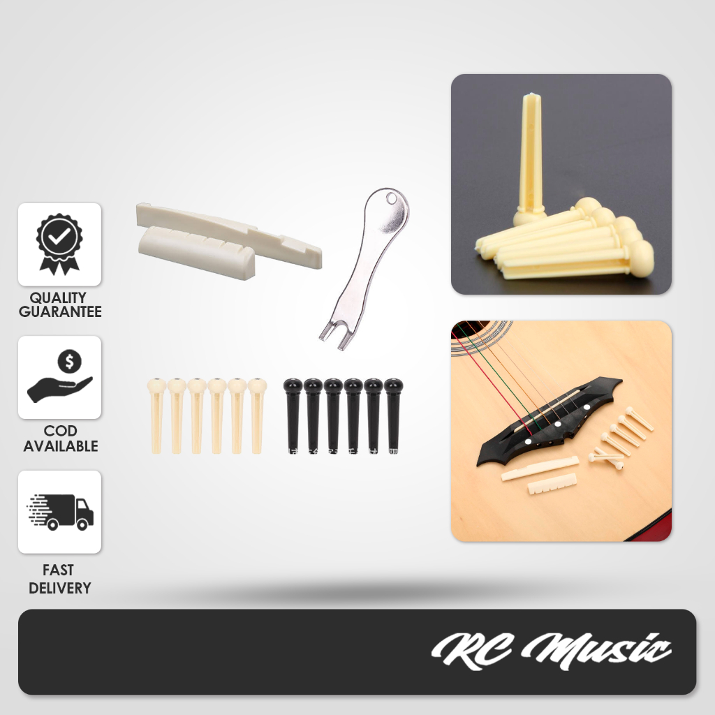 RC Music 1 Set Acoustic Guitar Bone Bridge Pins Nut Saddle Part White ...