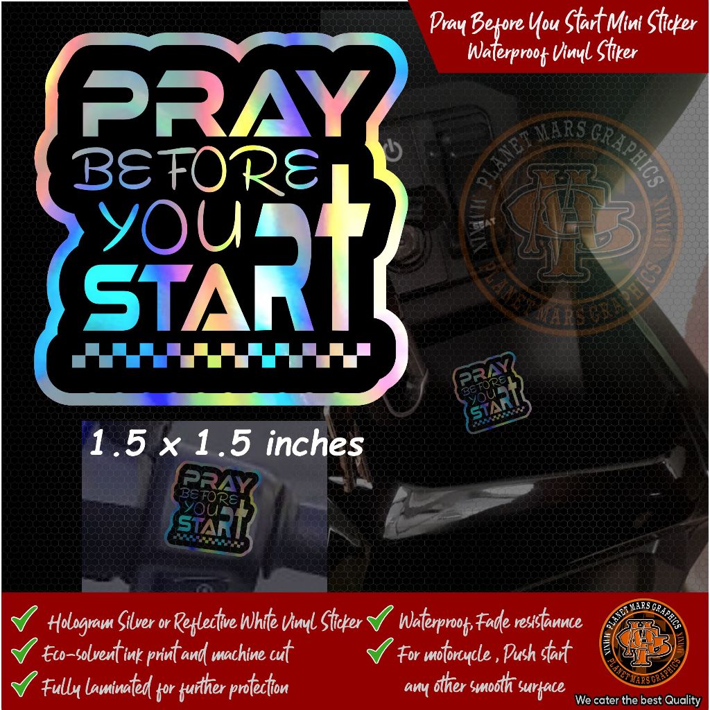 Pray Before You Start Sticker Holographic Silver waterproof vinyl mini ...