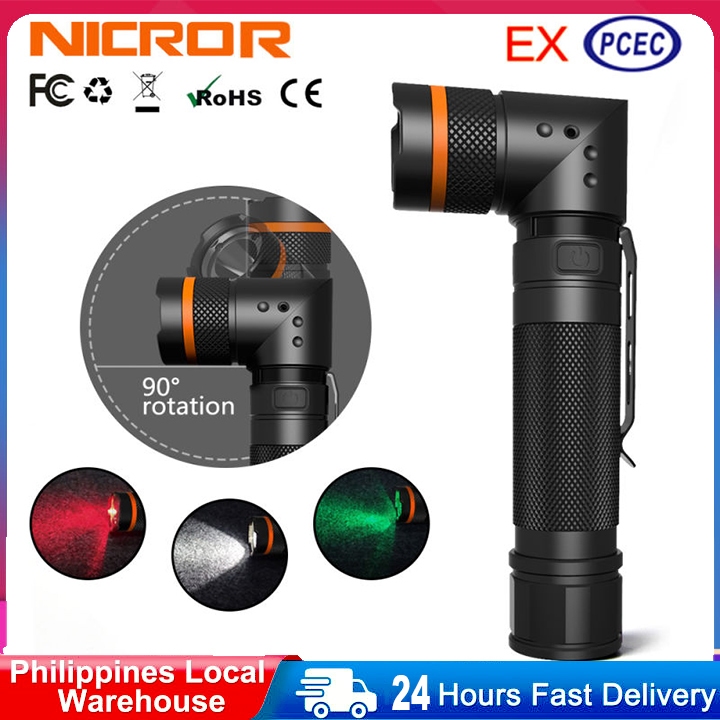 NICRON Led Flashlight B74E(N7) Handfree Dual Fuel 90° Twist Rotary Clip ...
