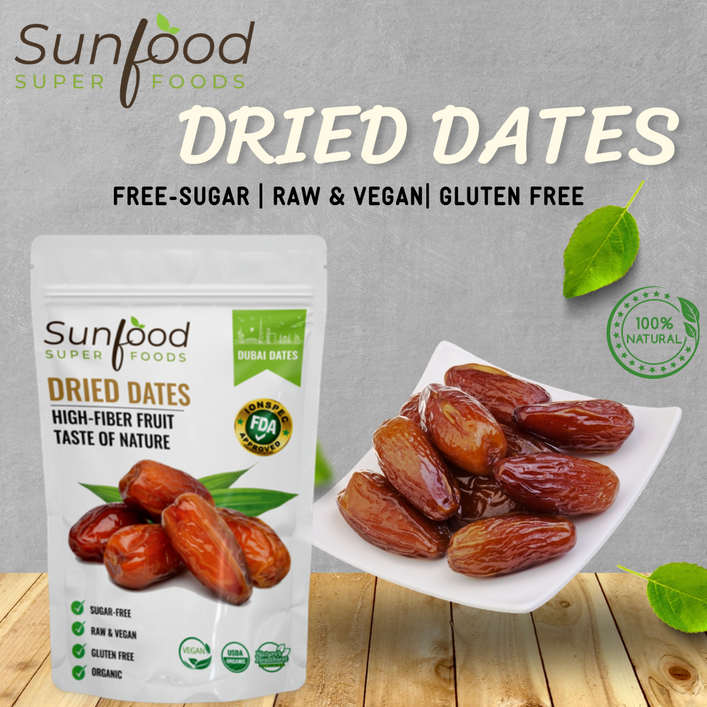 Pitted Dried Dates Organic Sunfood Free Sugar Vegan Gluteen Free From ...