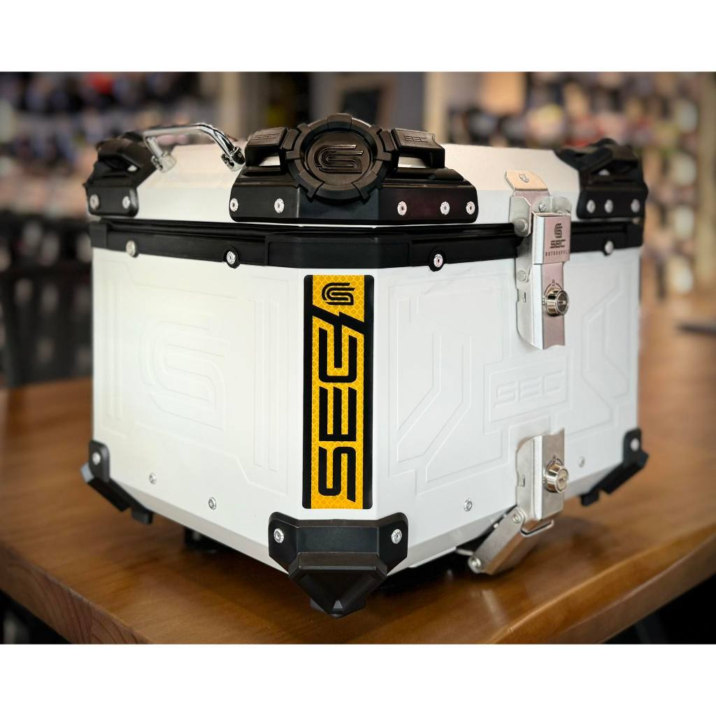 SEC Motorcycle Alloy Top Box 45L Liters - Black Ops Operation w/ Back ...