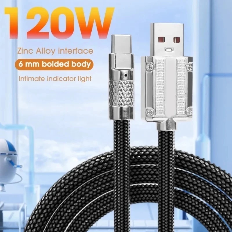 120W 6A Super Fast Charge Nylon Usb Cable Quick Charge Cord For Type c ...