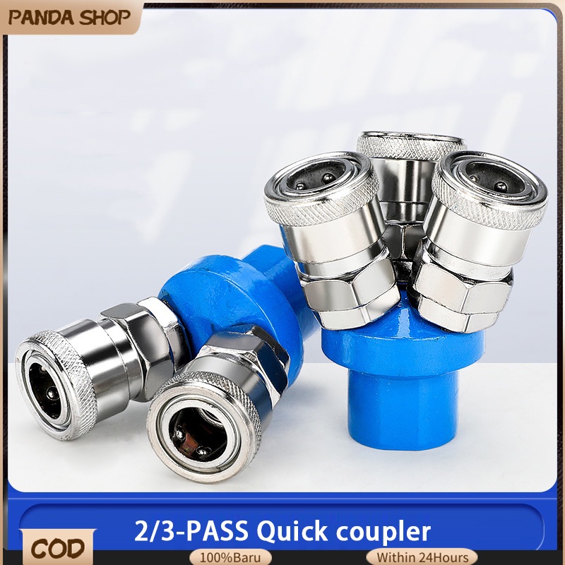 1/4" Air Compressor Manifold 2 Way 3 Way Quick Connector Multi Hose ...