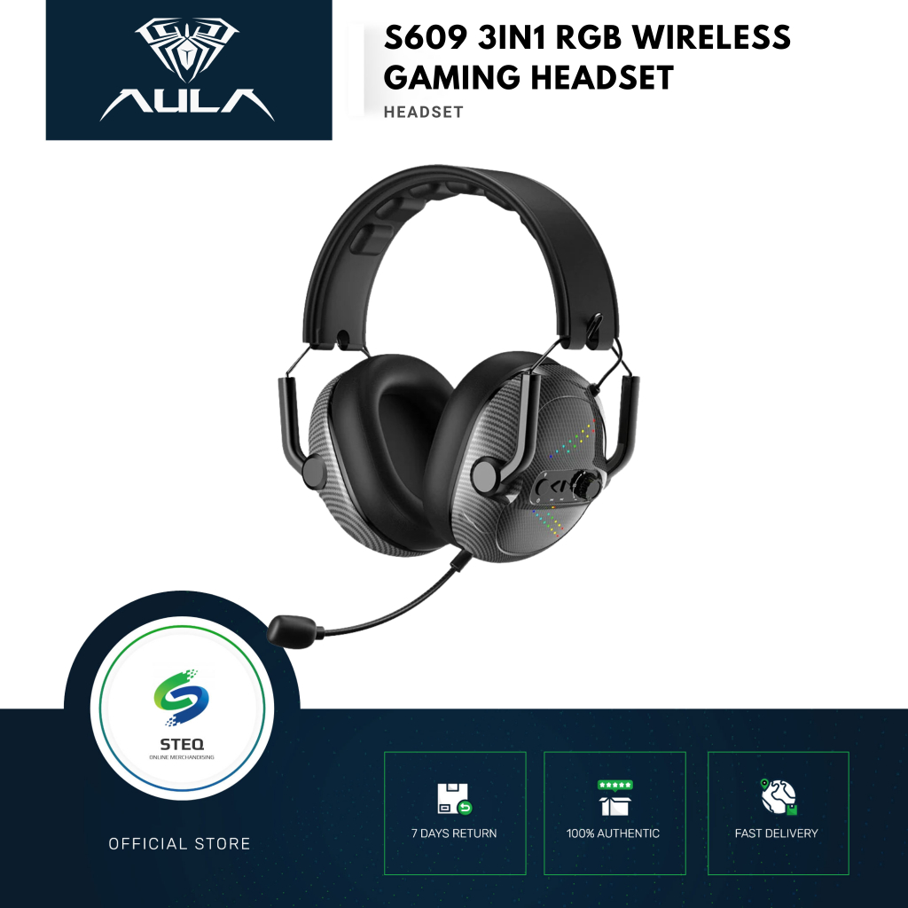 STEQ AULA S609 3in1 RGB Wireless Gaming Headset | Headset Three-Mode Bluetooth Wireless Gaming ...