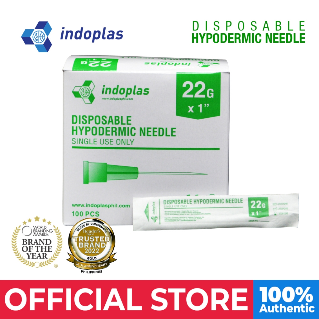 Indoplas Disposable Hypodermic Needle 22G x 1" Box of 100 | Shopee ...