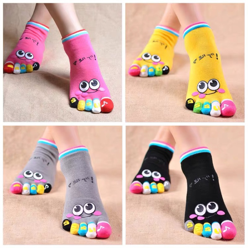 wangssstore Five Finger Toe Socks Cartoon Smile Cotton WOMEN Toe ...