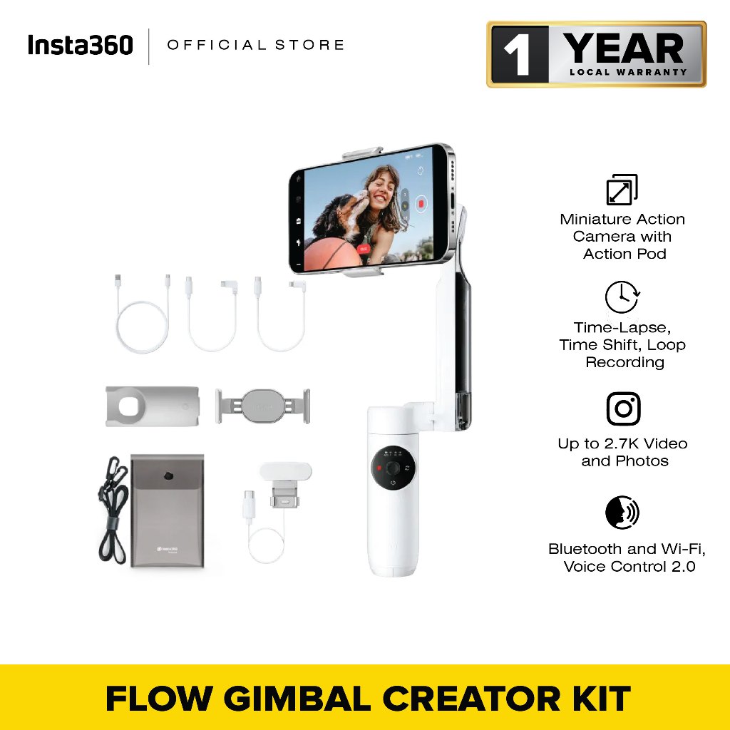 Insta360 Flow Creator Kit Smartphone Gimbal Stabilizer with Deep Track 3.0 and Built-In Selfie ...