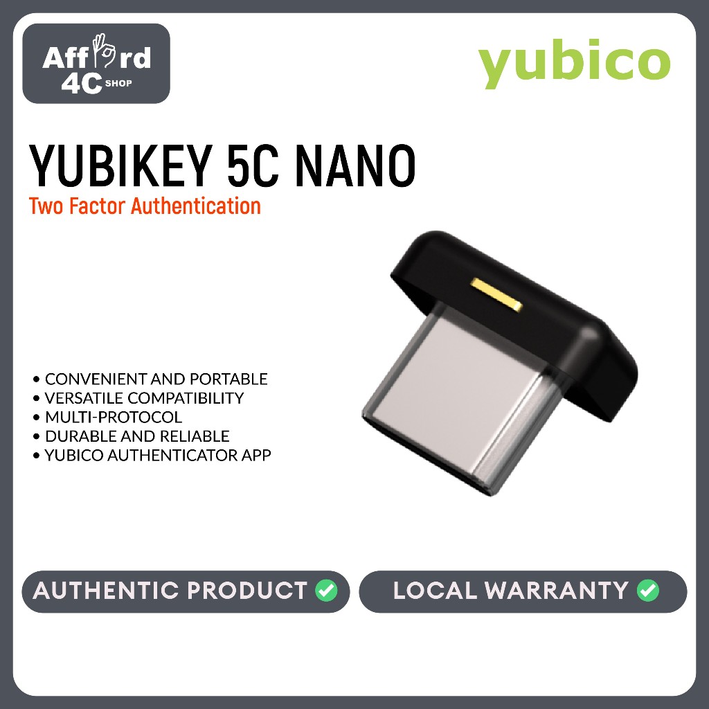 Yubico Yubikey 5c Nano Two Factor Authentication Usb Security Key Fits Usb C Ports