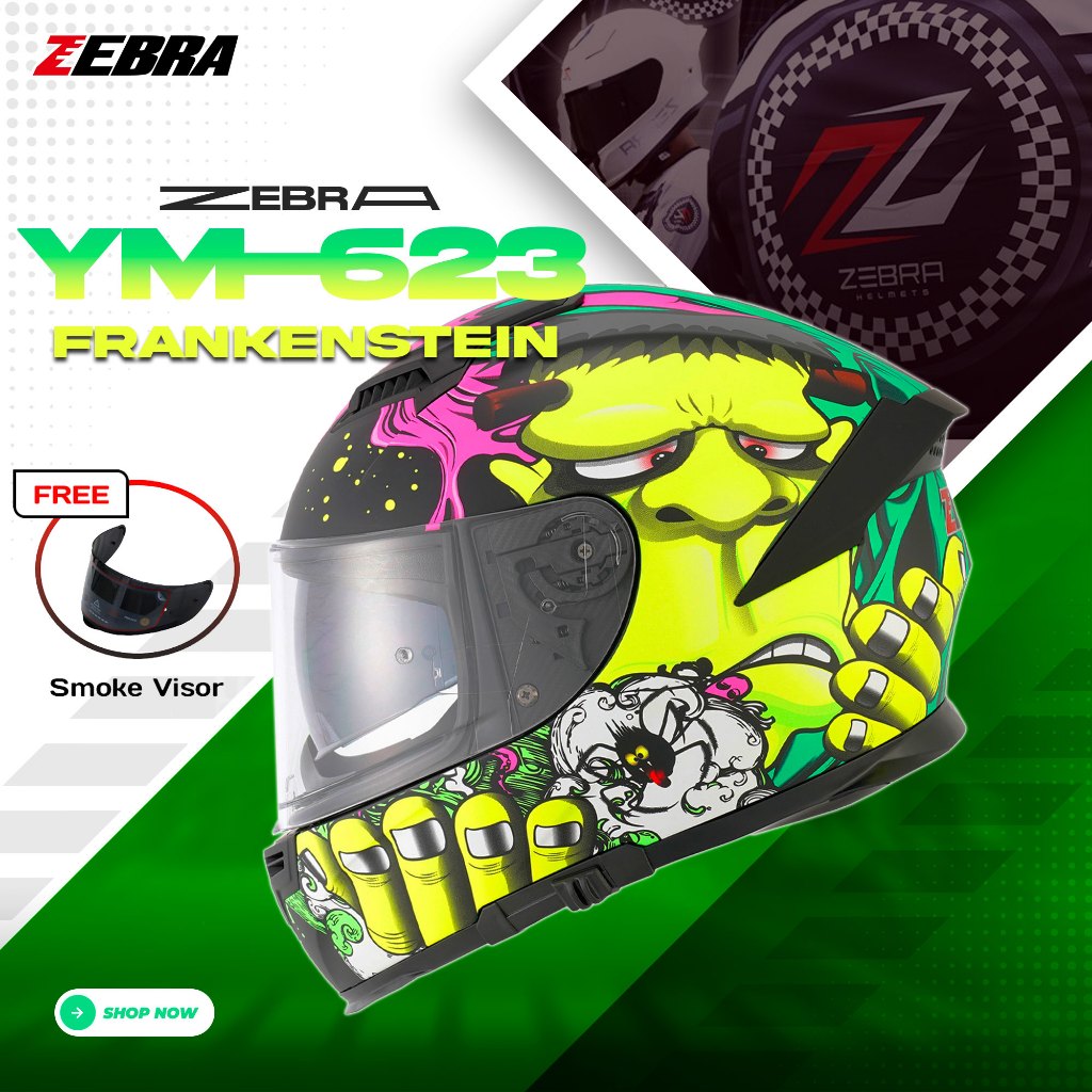 ZEBRA YM-623 Frankenstein Design Motorcycle Full Face Helmet Dual Visor ...