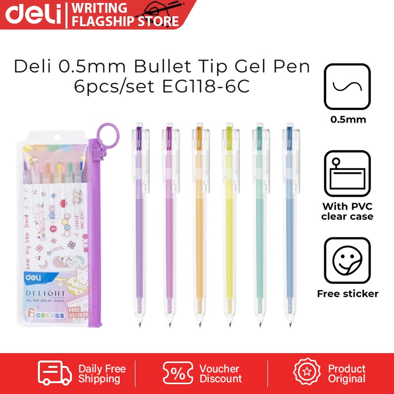 Deli 6Pcs/set Ballpen 0.5mm Bullet Tip Gel Pen 6 Colors | Shopee Philippines