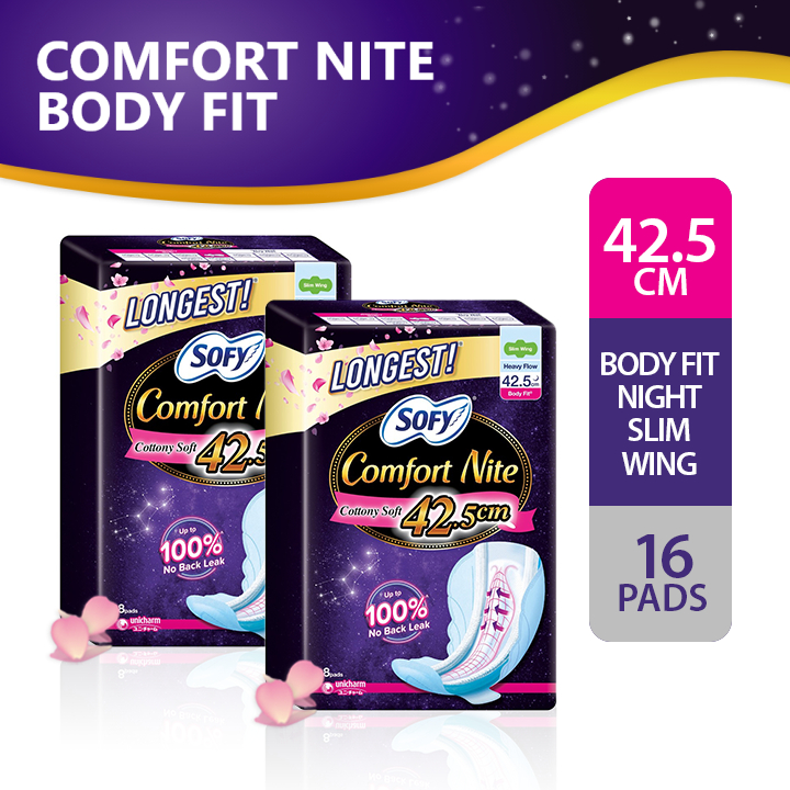 SOFY Comfort Nite Overnight Sanitary Napkin with Wings 42.5cm - 8 pcs x ...