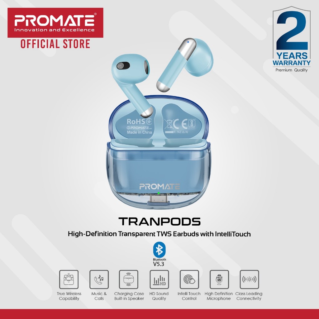 Promate Transpods High-Definition Transparent TWS Earbuds with ...