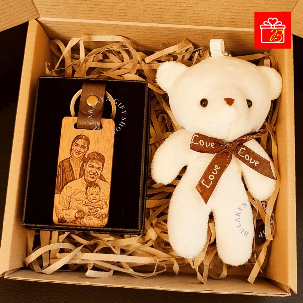 Wooden Keychain with mini bear Gift Box | Personalized Gift | Laser ...