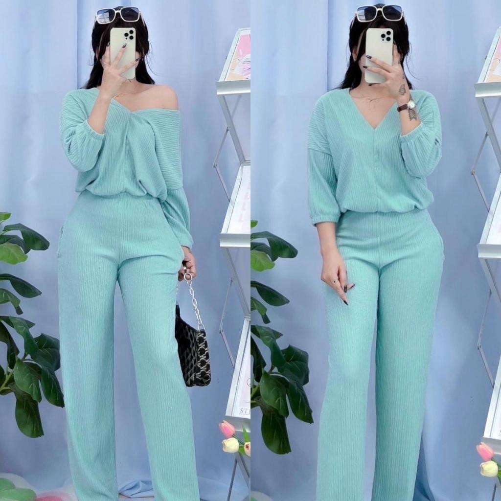 new Coco V Neck Loose 3/4 Sleeve Top Continues Terno Pants Coords Set ...