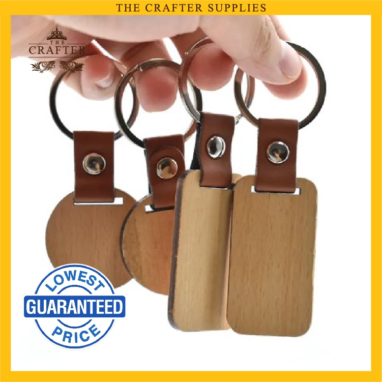 The Crafter |10-50pcs Solid Wood Rectangle Tag Key Chains Wooden ...