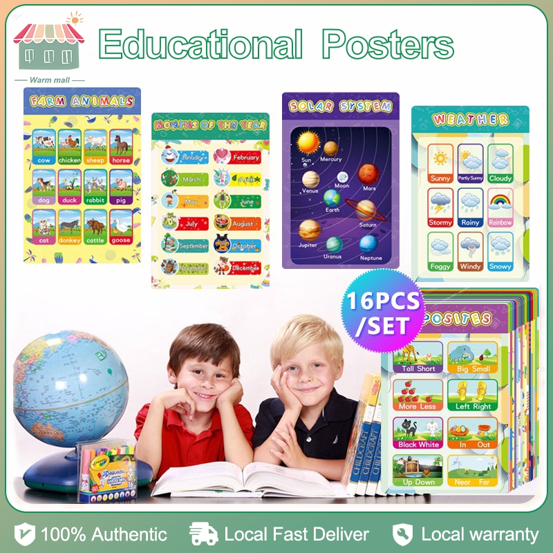 Educational charts for kids 16pcs educational preschool posters charts ...