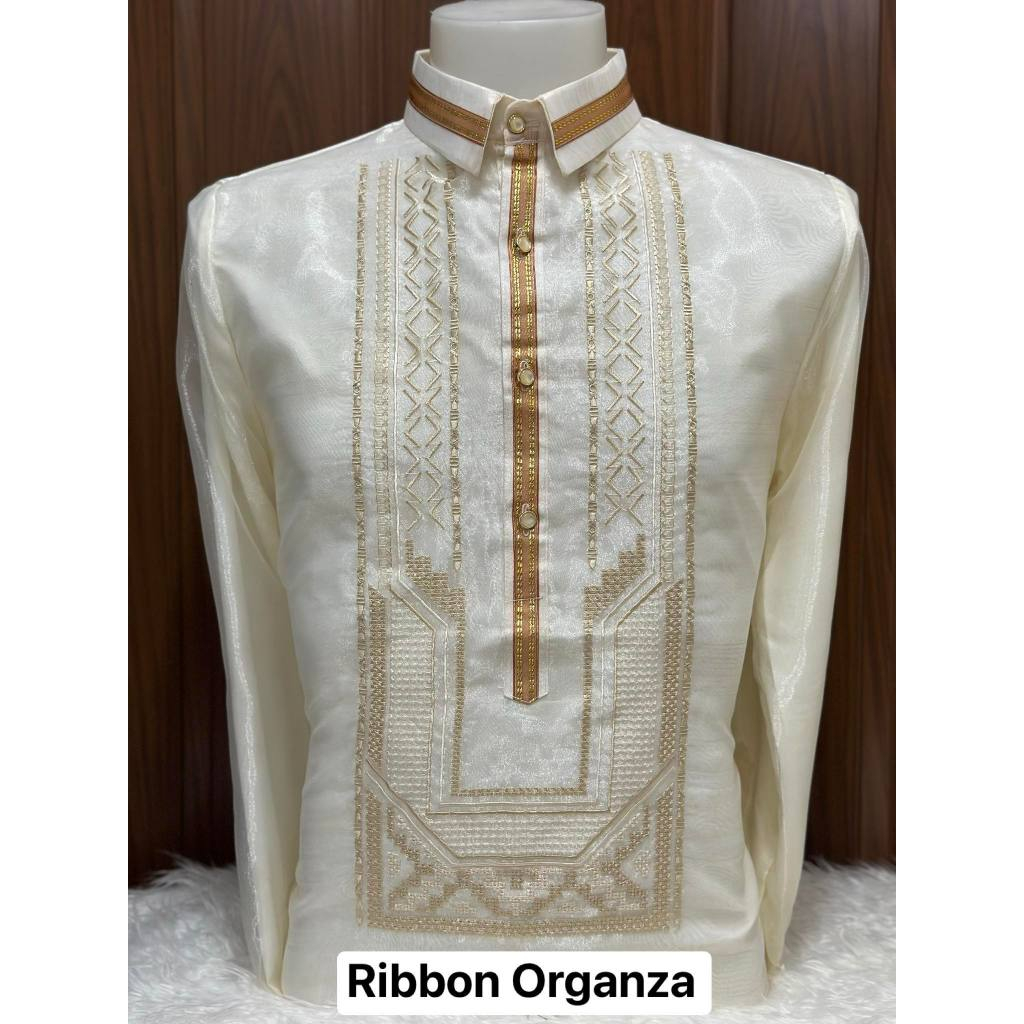 Barong Tagalog PInya Organza with Lining Special Ribbon design | Shopee ...