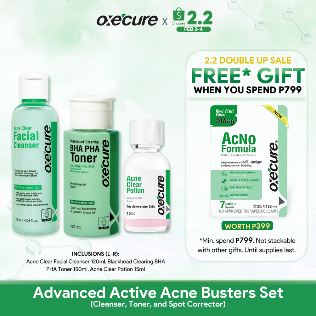 OXECURE Advanced Active Acne Busters Set (Cleanser, Toner, and Acne ...