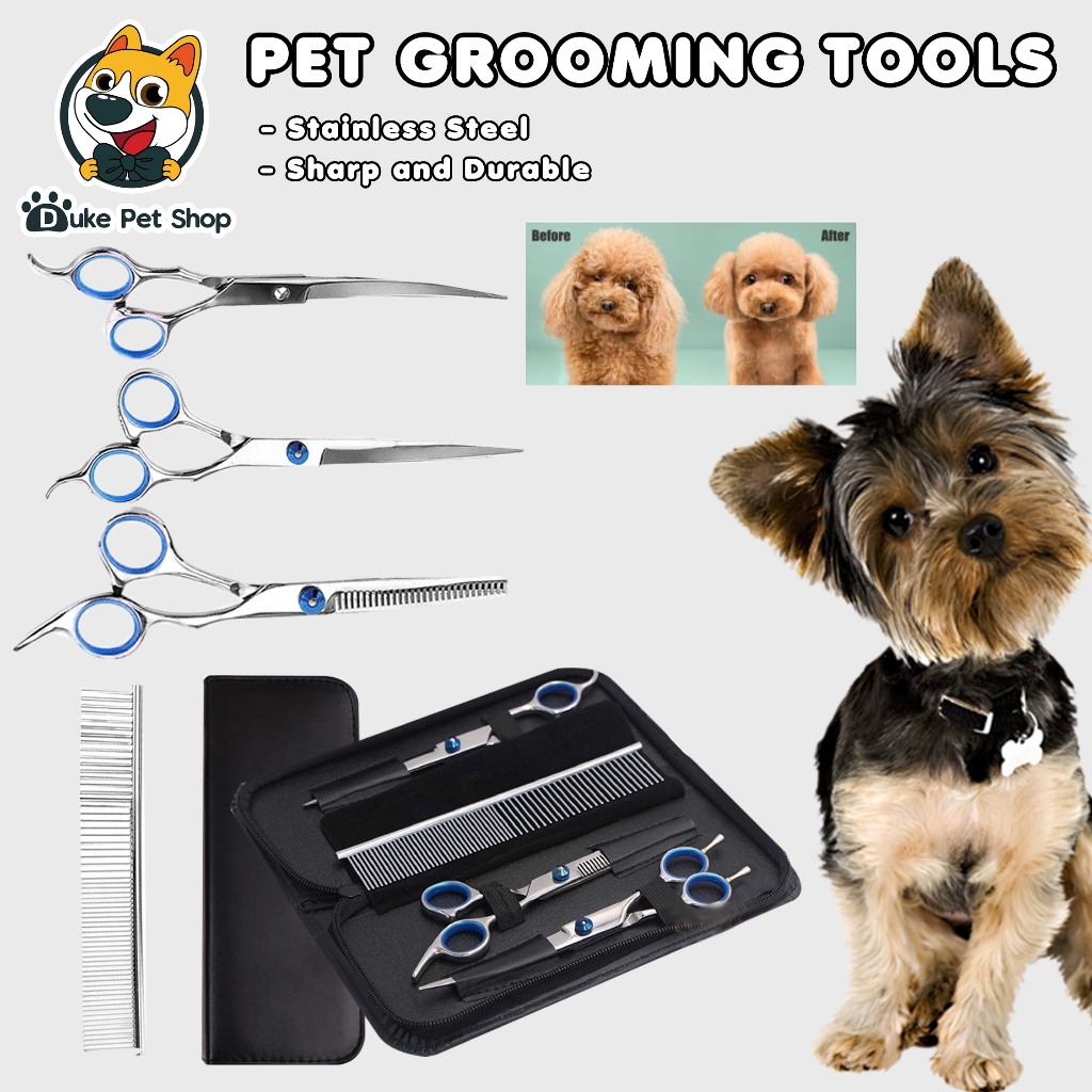 Pet Grooming Scissors Kit 5 Pcs For Dog And Cat Pet Hair Cutting Barber ...