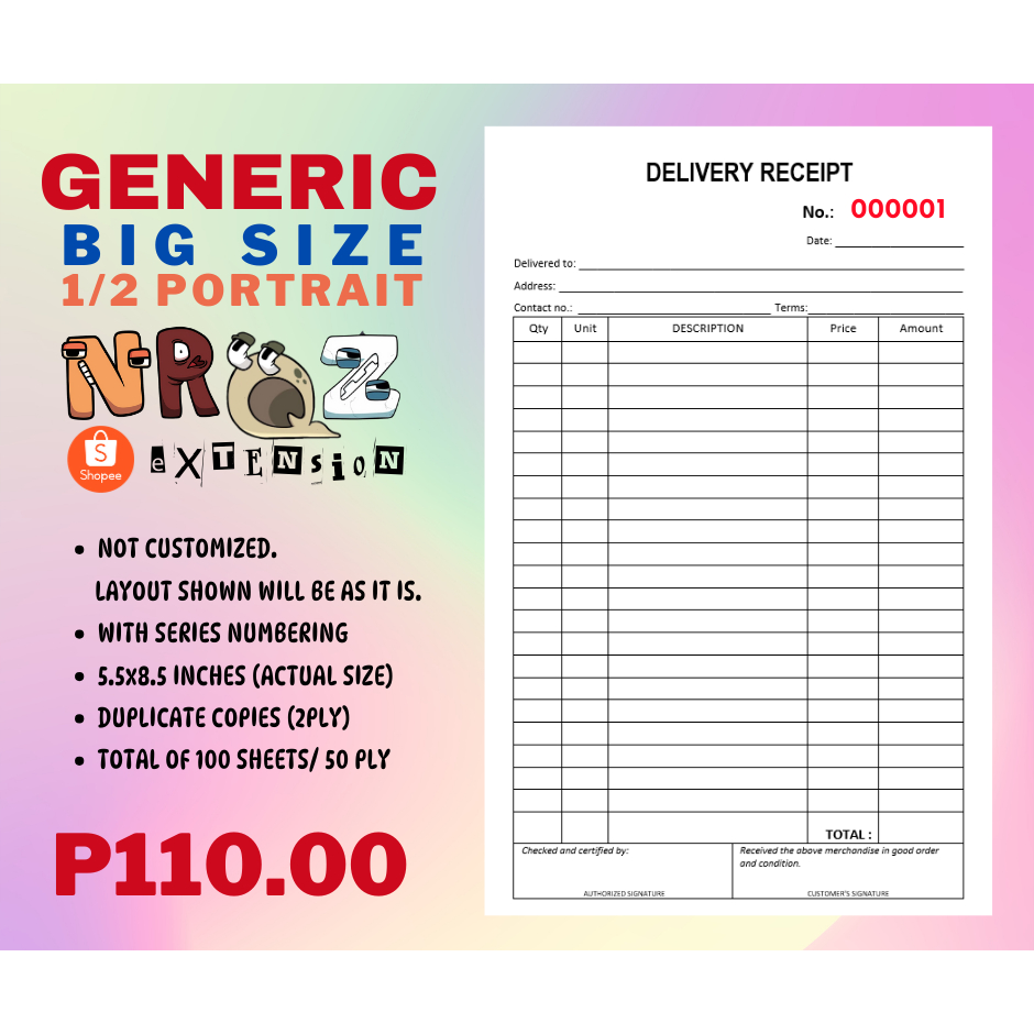 DELIVERY RECEIPT Carbonized -- Generic Only | Shopee Philippines
