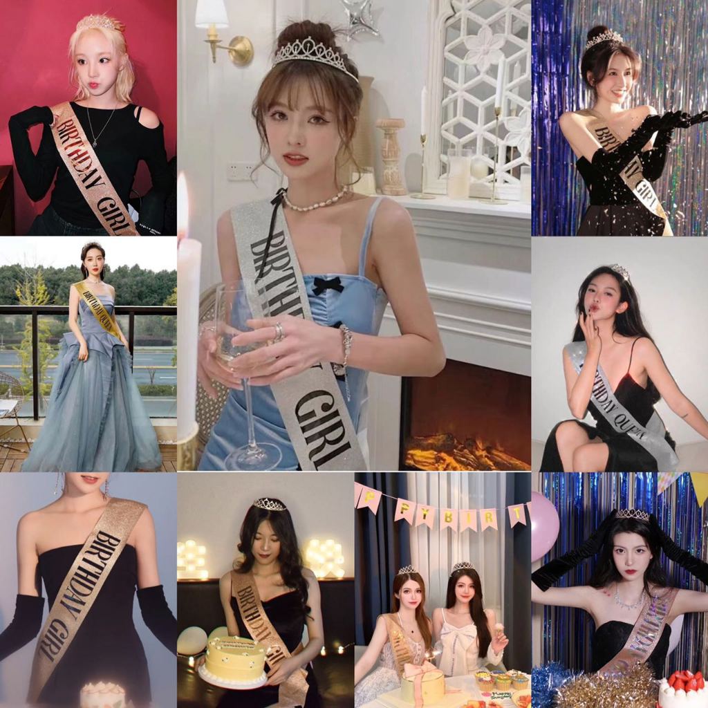 birthday crown satin sash shoulder strap birthday queen birthday girl ...