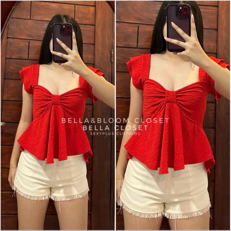 NEW STOCK!! Barbara Sexy Ribbon Peplum top with Ruffles Sleeve| Bella ...