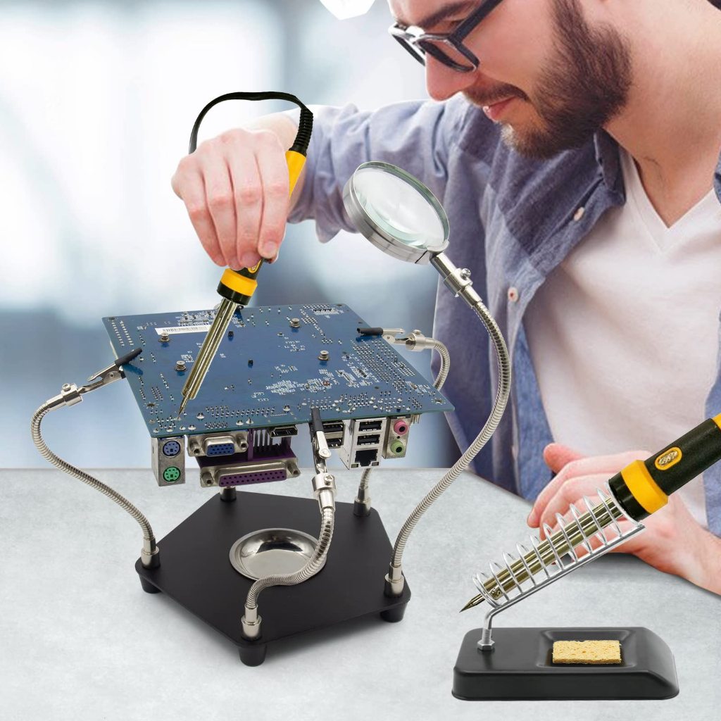 TE-806 Desktop Magnifier Welding Magnifying Glass with LED Light ...