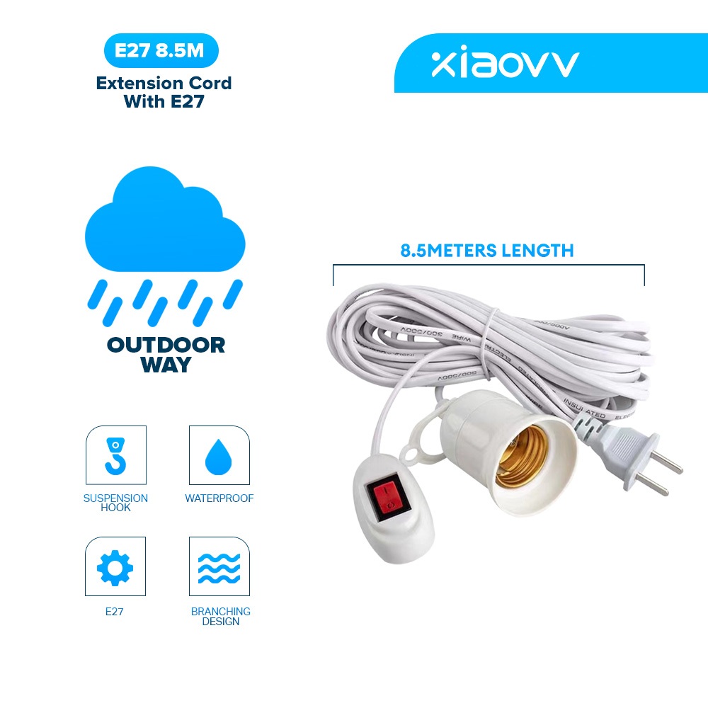 Xiaovv E27 2.1-8.5m Light Lamp Bulb Holder Socket With Switch CCTV ...