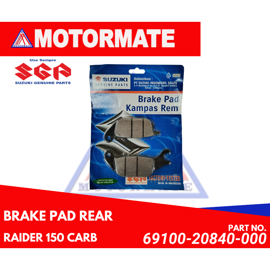 SGP BRAKE PAD REAR Suzuki Raider 150 Carb Part No. 69100-20840-000 ...
