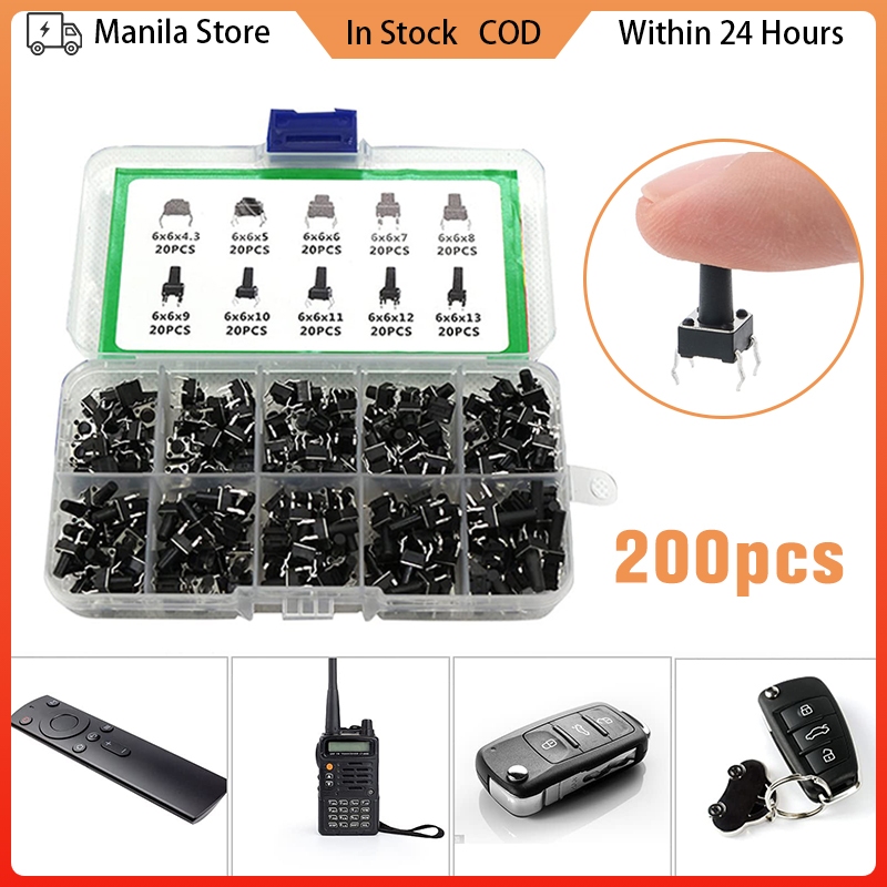 200Pcs 6x6mm Micro Push Tact Switch Kit Tactile Toggle Touch Button PCB ...