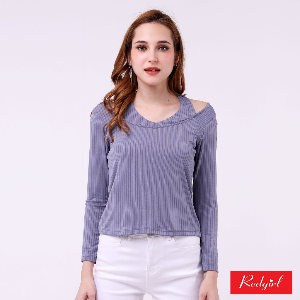 Red Girl Long Sleeve Plain Rib Blouse RST12-0514 | Shopee Philippines