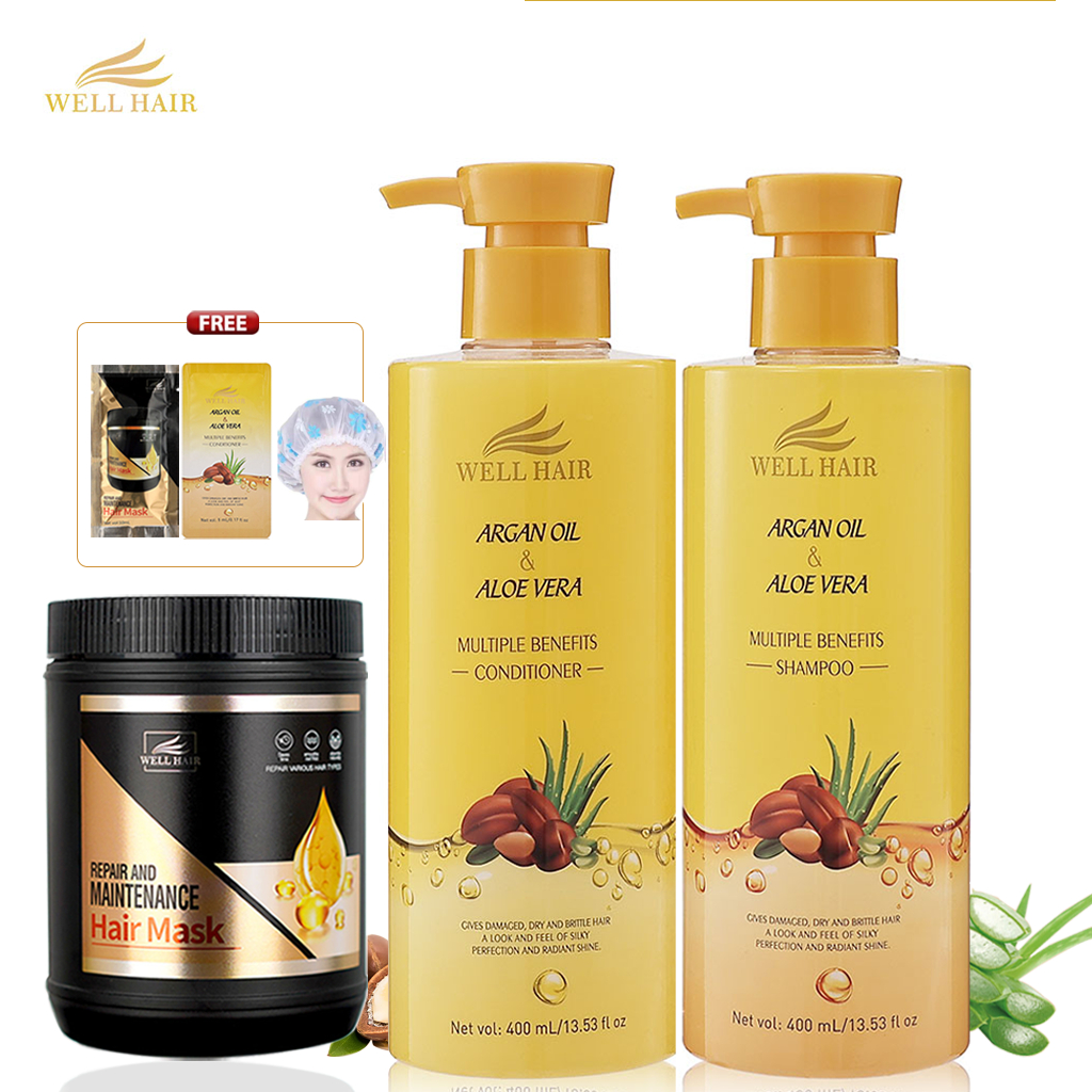 WELL HAIR Argan Oil & Aloe Vera Shampoo Conditioner & Hair Mask Hair ...