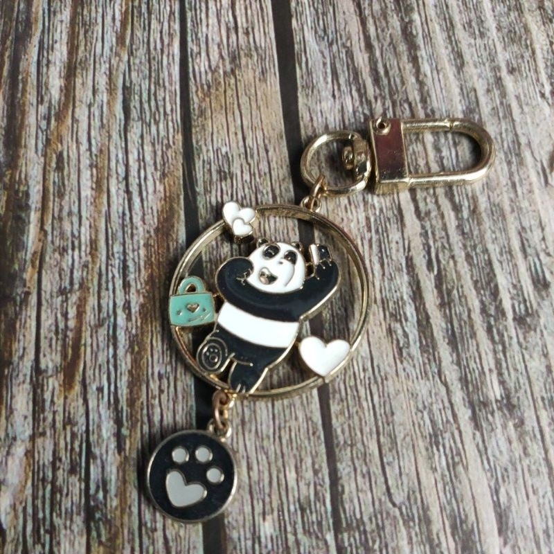 miniso we bare bears gold keychain vlogging panda | Shopee Philippines