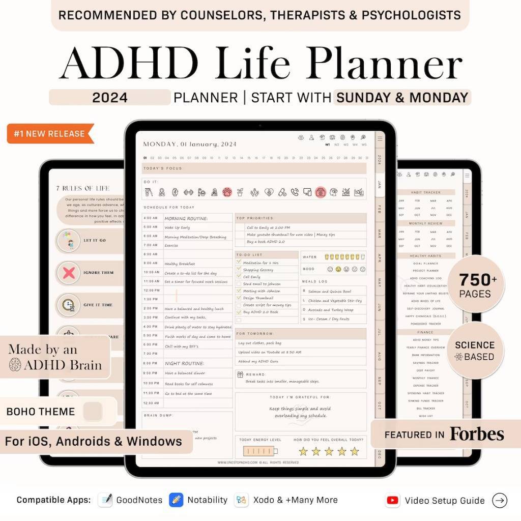 2025 ADHD Digital Planner (made by an ADHDer) for iPad, Goodnotes ...
