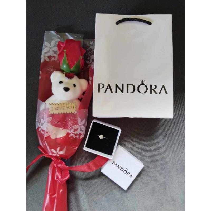 Pandoraa Promise Ring with Box and paper bag and Rose flower with Ilove ...