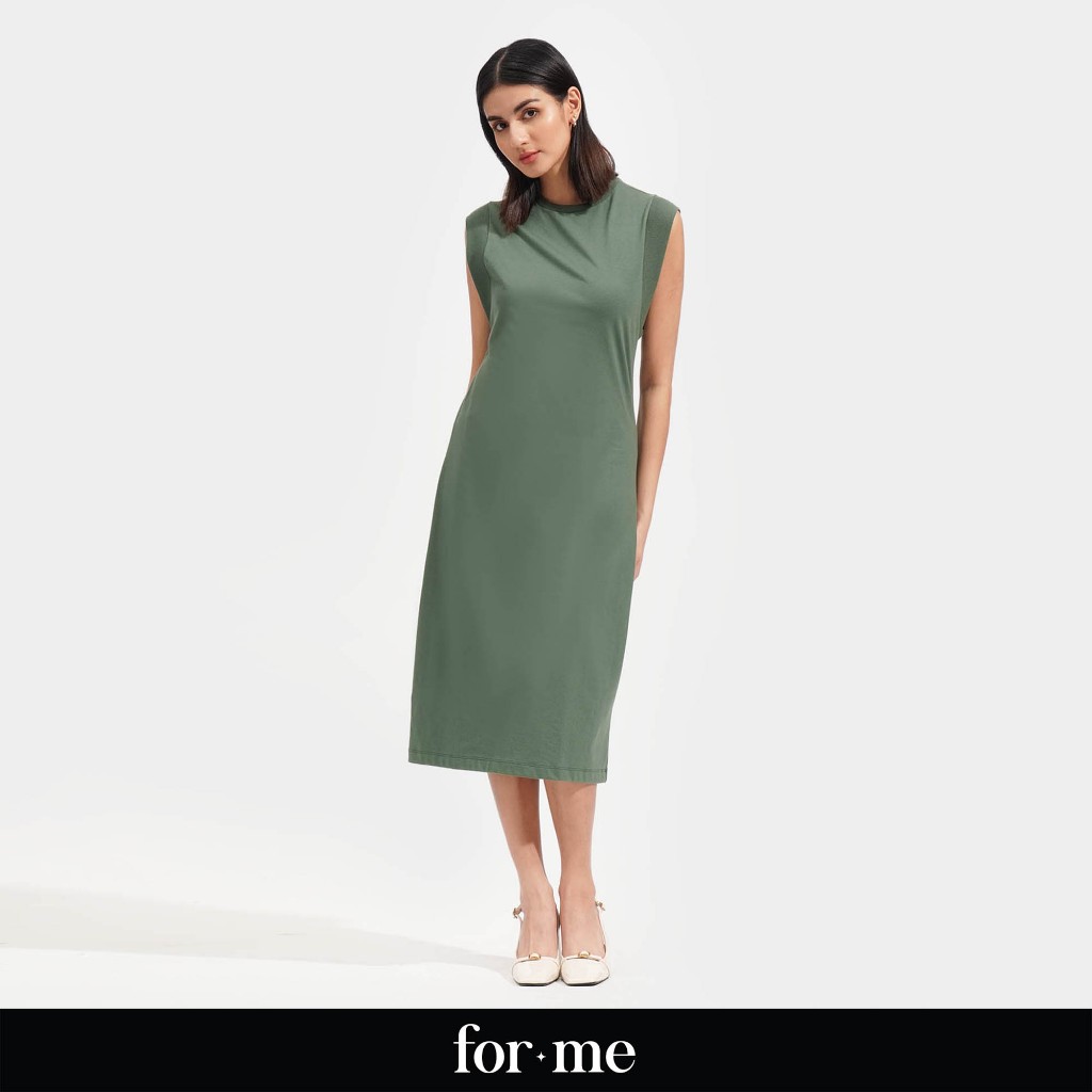 ForMe Closet Staples Ribbed Sleeve Shift Dress for Women (Dark Green ...